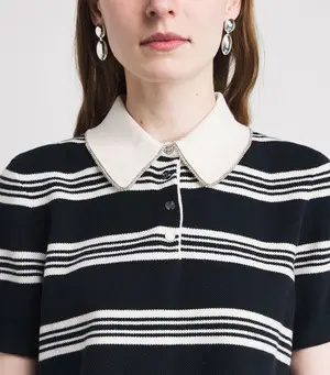 Maje Embellished Stripe Polo Shirt - Beige