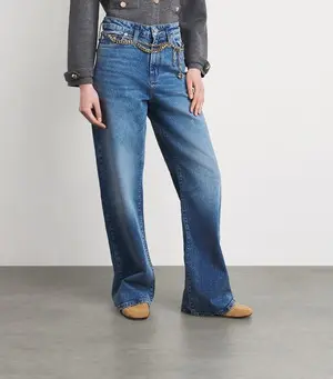 Maje High-rise Wide-leg Jeans With Chain Detail
