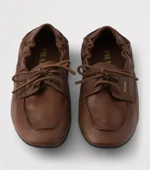 Prada Antiqued Leather Shuffle Loafers - Brown