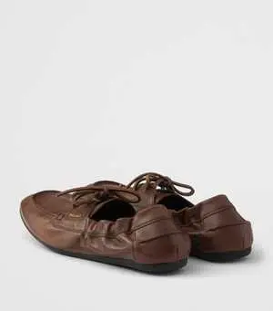 Prada Antiqued Leather Shuffle Loafers - Brown