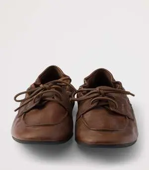 Prada Antiqued Leather Shuffle Loafers - Brown
