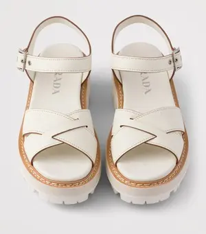 Prada Lambskin Platform Sandals 55 - Neutral
