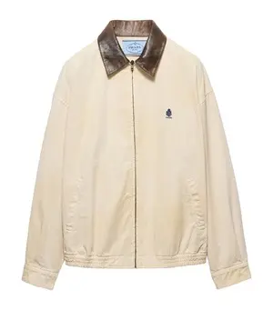 Prada Leather-trim Canvas Bomber Jacket - Neutral