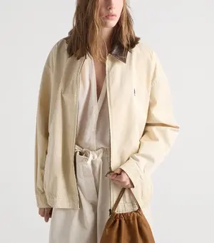 Prada Leather-trim Canvas Bomber Jacket - Neutral