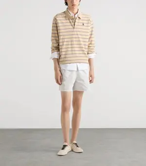 Prada Cotton Piqué Stripe Slim Long-sleeve Polo Shirt - Neutral