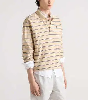 Prada Cotton Piqué Stripe Slim Long-sleeve Polo Shirt - Neutral