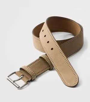 Prada Nubuck Leather Belt With Silver-tone Buckle