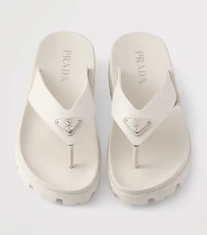 Prada Rubber Logo Thong Sandals - Neutral