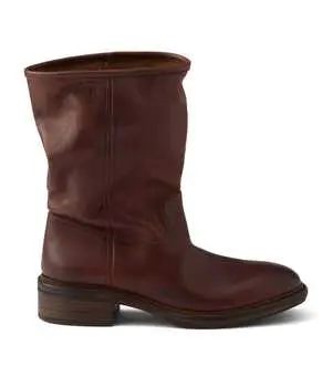 Prada Leather Vintage-effect Mid-calf Boots - Brown