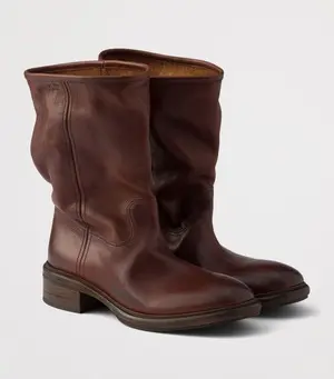 Prada Leather Vintage-effect Mid-calf Boots - Brown