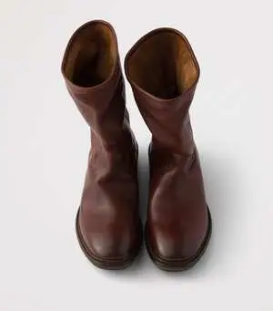 Prada Leather Vintage-effect Mid-calf Boots - Brown