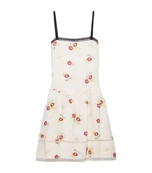 Prada Linen Floral Mini Dress - Red