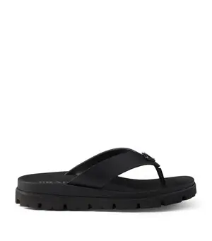 Prada Rubber Logo Thong Sandals - Black