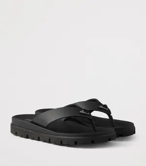 Prada Rubber Logo Thong Sandals - Black