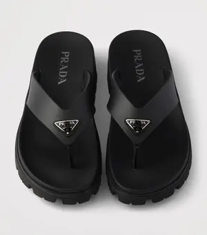 Prada Rubber Logo Thong Sandals - Black