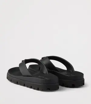 Prada Rubber Logo Thong Sandals - Black
