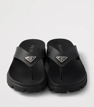 Prada Rubber Logo Thong Sandals - Black