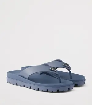 Prada Rubber Logo Thong Sandals - Blue