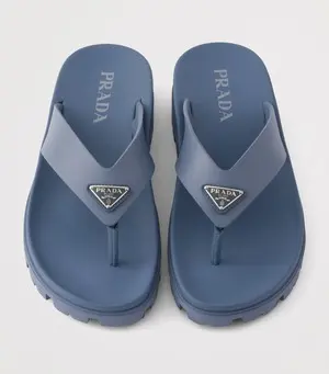Prada Rubber Logo Thong Sandals - Blue