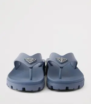 Prada Rubber Logo Thong Sandals - Blue