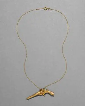 Alexis Bittar Antique 1800s 14k Fill Pistol Pendant Necklace - Gold