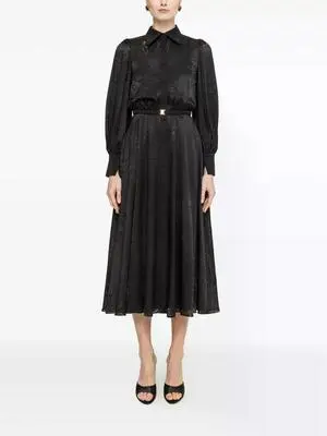 NISSA Belted Midi Shirt Dress - Black