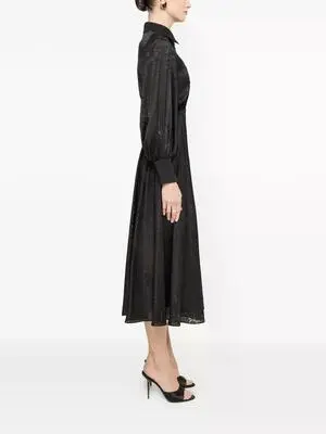 NISSA Belted Midi Shirt Dress - Black