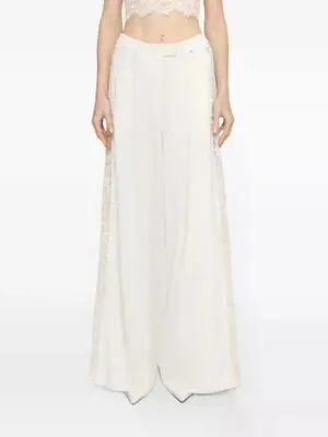 NISSA Lace Insert Wide Leg Trousers - White