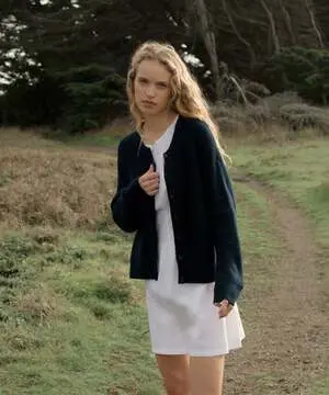 Jenni Kayne Cotton Hayes Crewneck Cardigan - Navy