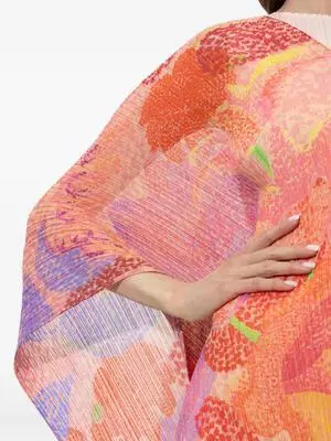 Issey Miyake Pleated Floral Poncho - Pink