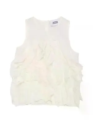 Alpha Studio Ruffled Sleeveless Top - White