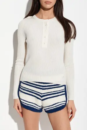 Perfect Moment Ribbed Henley Top - Cream