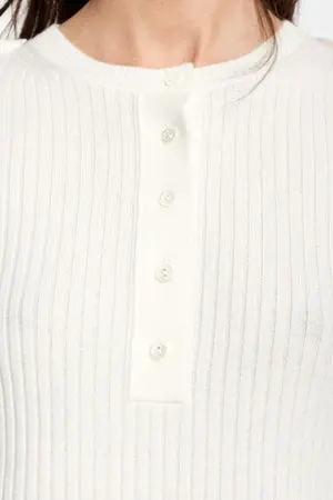 Perfect Moment Ribbed Henley Top - Cream