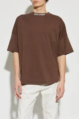 Palm Angels T-shirt With A Printed Logo - Brown