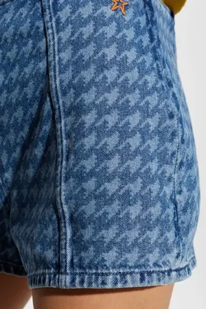 Perfect Moment Houndstooth Denim Shorts - Blue