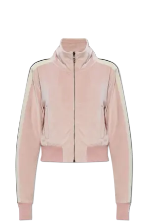Palm Angels Velvet Zip-up Sweatshirt With Striped Sleeves - Pink
