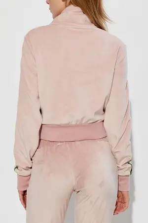 Palm Angels Velvet Zip-up Sweatshirt With Striped Sleeves - Pink