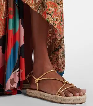 GIANVITO ROSSI Bali Metallic Leather Espadrille Sandals - Gold