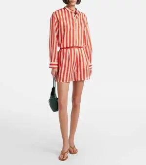 ERES Twins Striped Cotton Voile Shorts - Orange