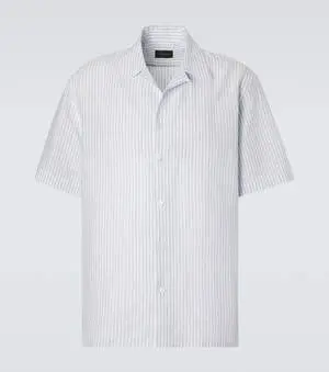 Brioni Striped Linen Bowling Shirt - Blue