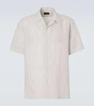 Brioni Striped Linen Bowling Shirt - Grey