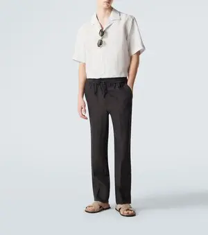 Brioni Striped Linen Bowling Shirt - Grey