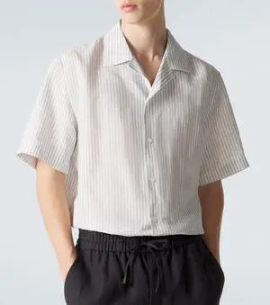 Brioni Striped Linen Bowling Shirt - Grey