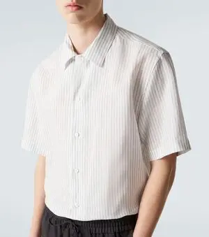 Brioni Striped Linen Bowling Shirt - Grey