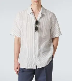 Brioni Striped Linen Bowling Shirt - Grey