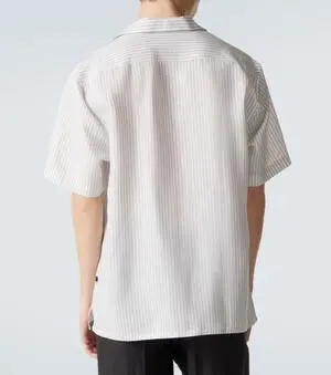 Brioni Striped Linen Bowling Shirt - Grey