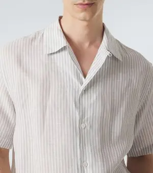 Brioni Striped Linen Bowling Shirt - Grey