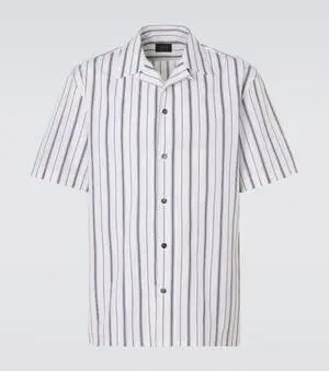 Brioni Striped Cotton Poplin Bowling Shirt - White