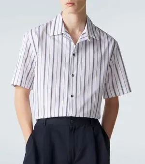 Brioni Striped Cotton Poplin Bowling Shirt - White