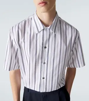 Brioni Striped Cotton Poplin Bowling Shirt - White